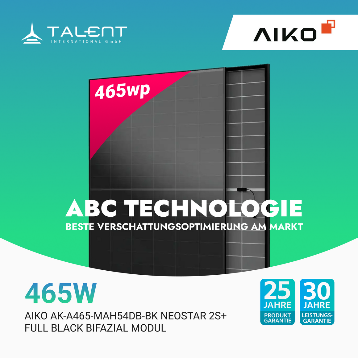 AIKO Neostar 2S+ 465 W Full Black – Bifaziales ABC N-Type Glas-Glas Solarmodul Palettenpreis (37 ...